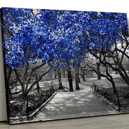 Large Blue Trees Black White Home Decor Nature Framed Canvas - Etsy