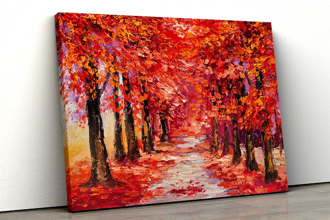Red Trees Forrest Oil Painting Framed Nature Abstract Canvas Print Wall ...