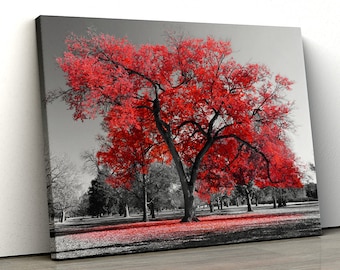 Red Tree Wall Art | Etsy