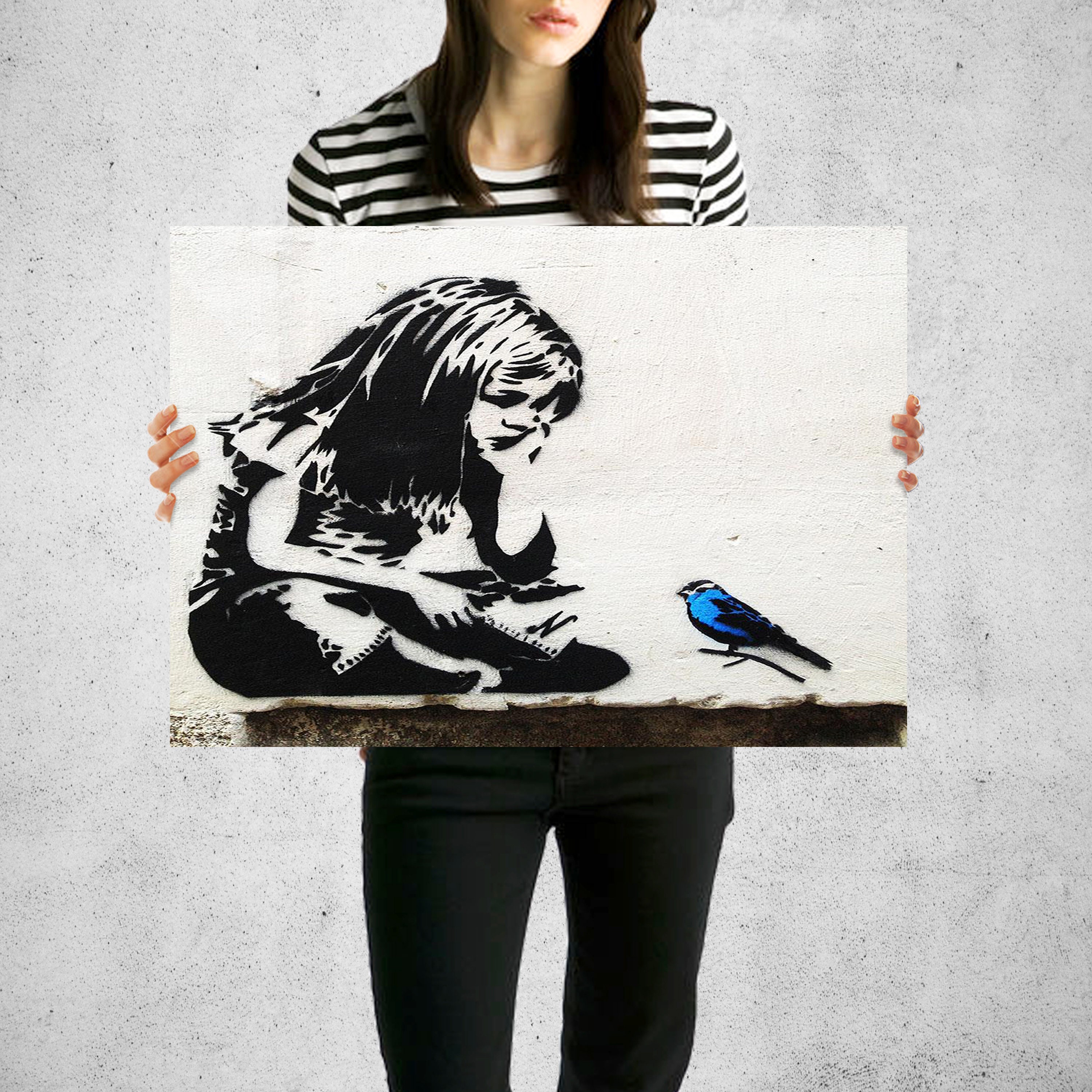 Banksy Girl With Blue Bird Metal Aluminium Print Wall Art | Poster ...