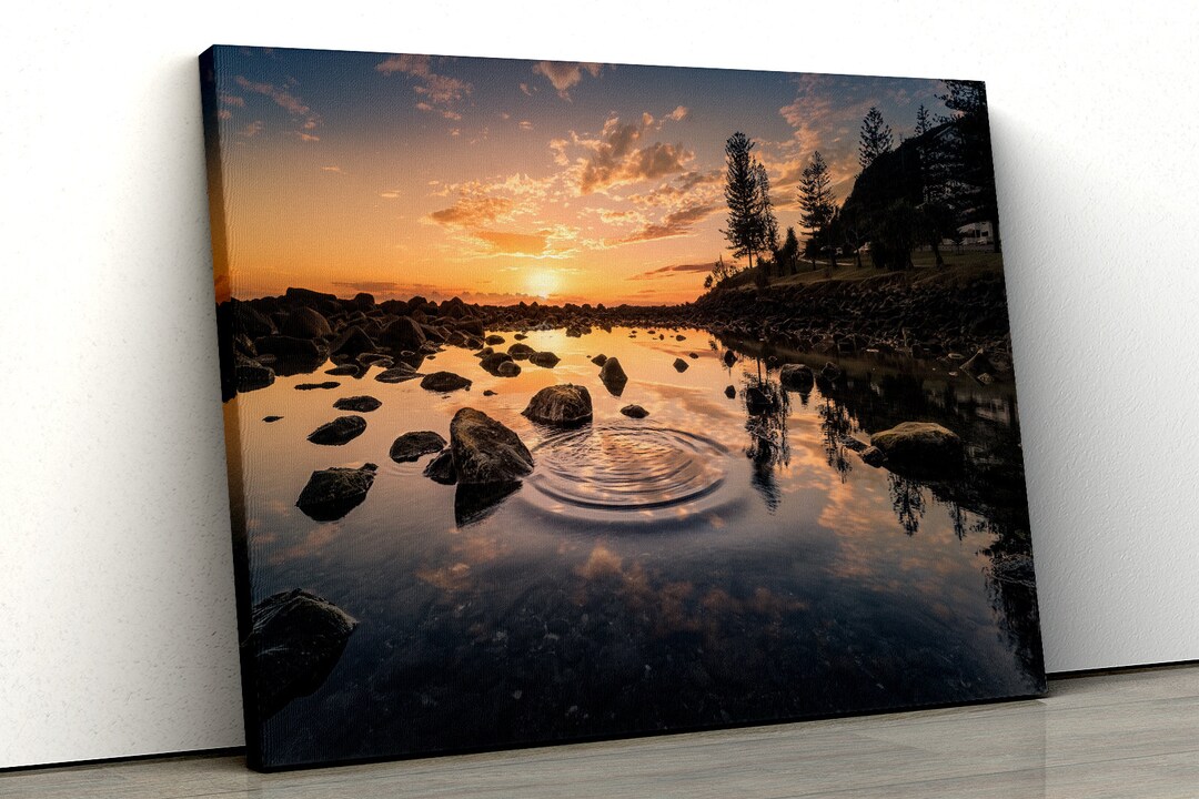 Sunset With Lake Reflection Home Decor Framed Nature Canvas Print Wall ...