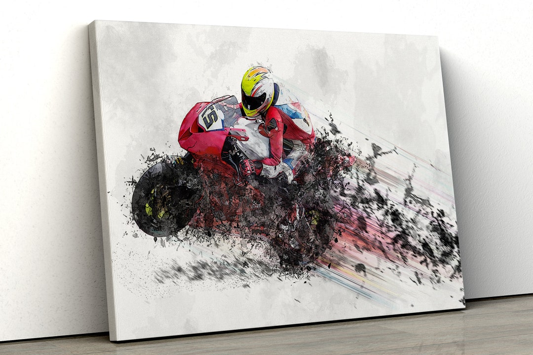 Motorbike Superbike Racing Water Colour Painting Bedroom Framed Canvas ...