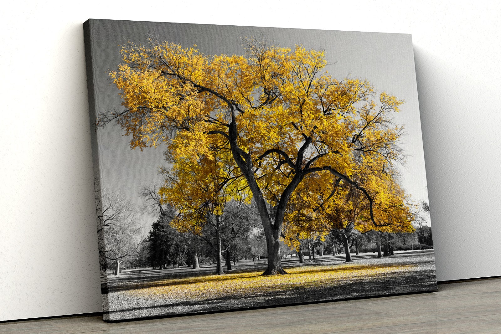 Large Yellow tree black white Home Decor Nature Framed Canvas | Etsy