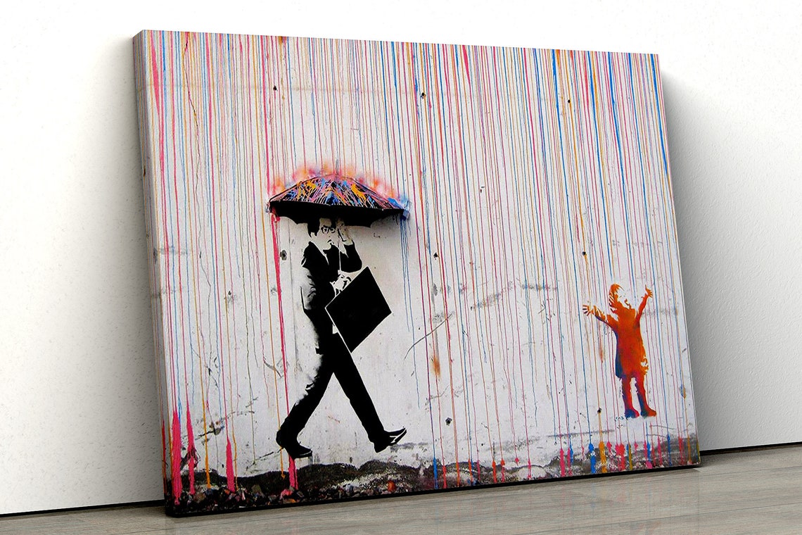 Banksy Coloured Rain Girl Famous Wall Art Print Canvas Various Sizes ...