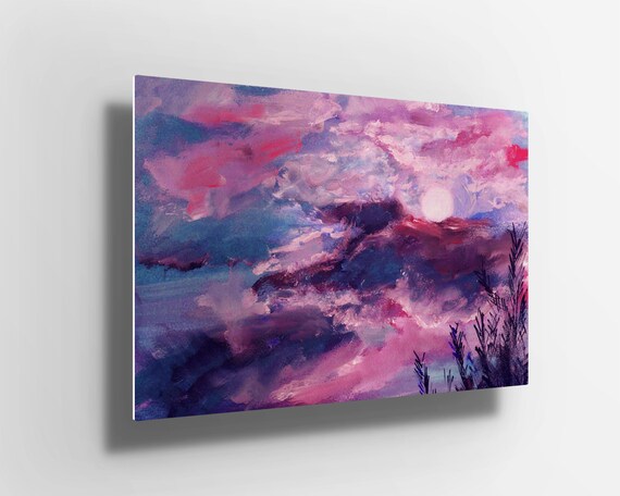 Multicoloured sky abstract art print pink purple Scene Metal | Etsy