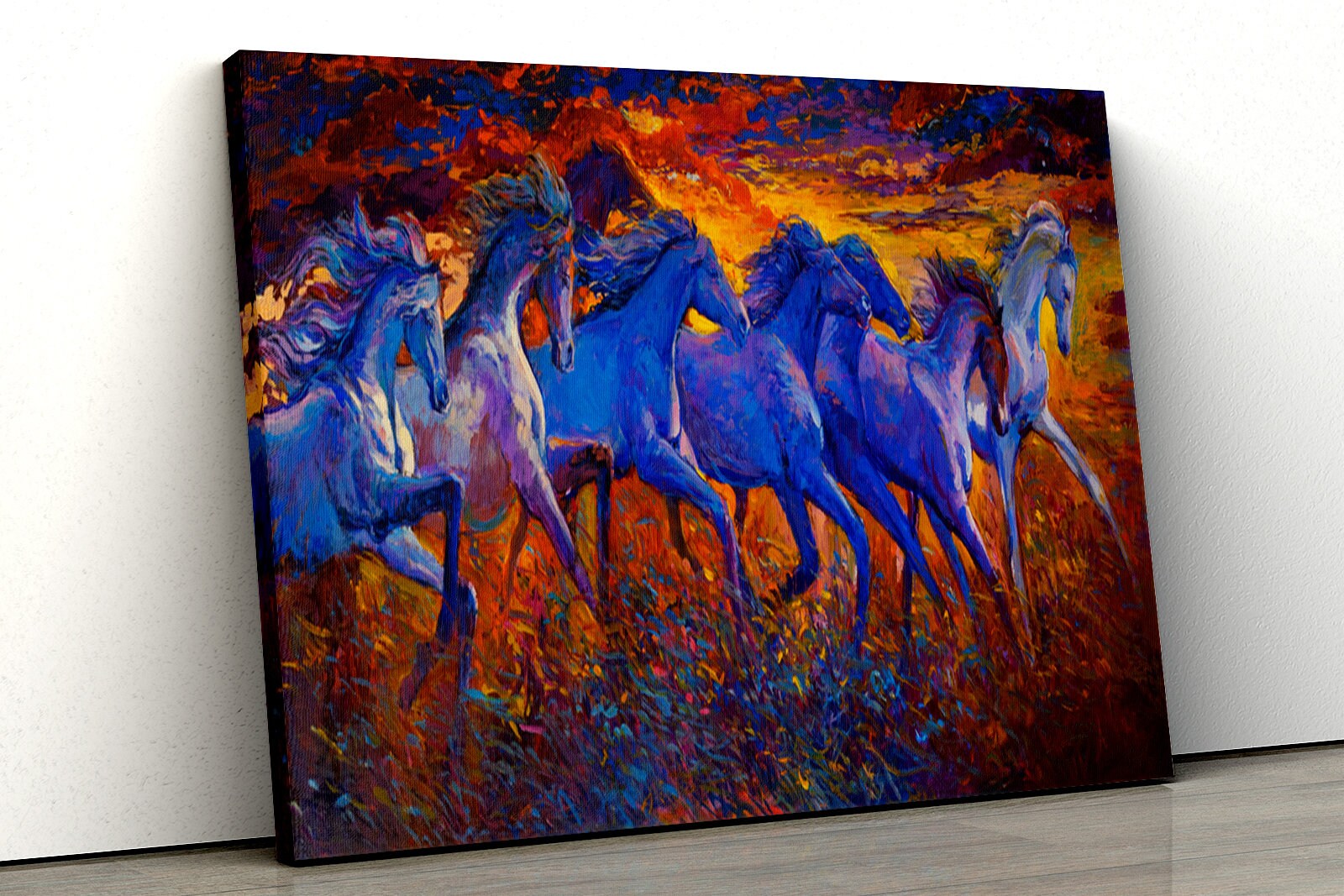 White Horses Ranch Riding Oil Painting Framed Abstract Canvas - Etsy UK