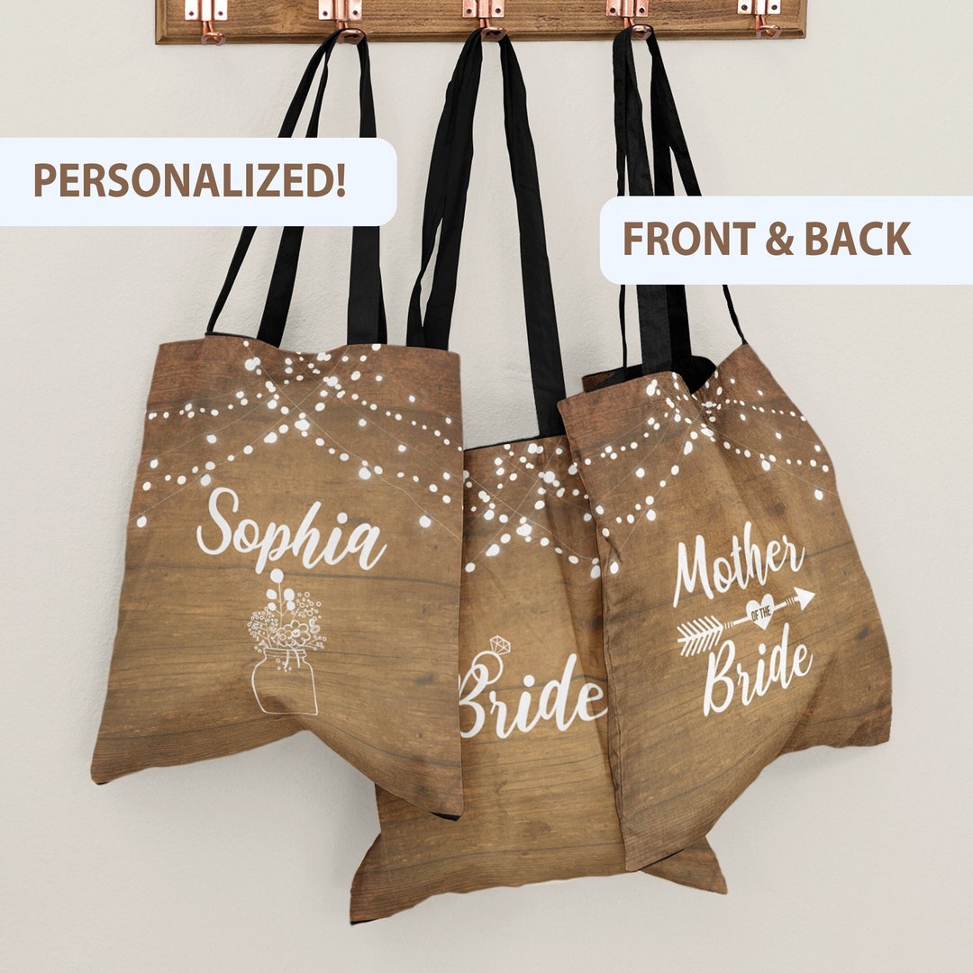 Personalized Rustic Theme Tote Bags, Bridesmaid Tote Bags, Wedding Tote ...