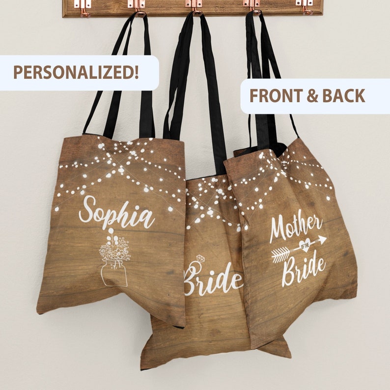 Personalized Rustic Theme Tote Bags Bridesmaid Tote Bags - Etsy