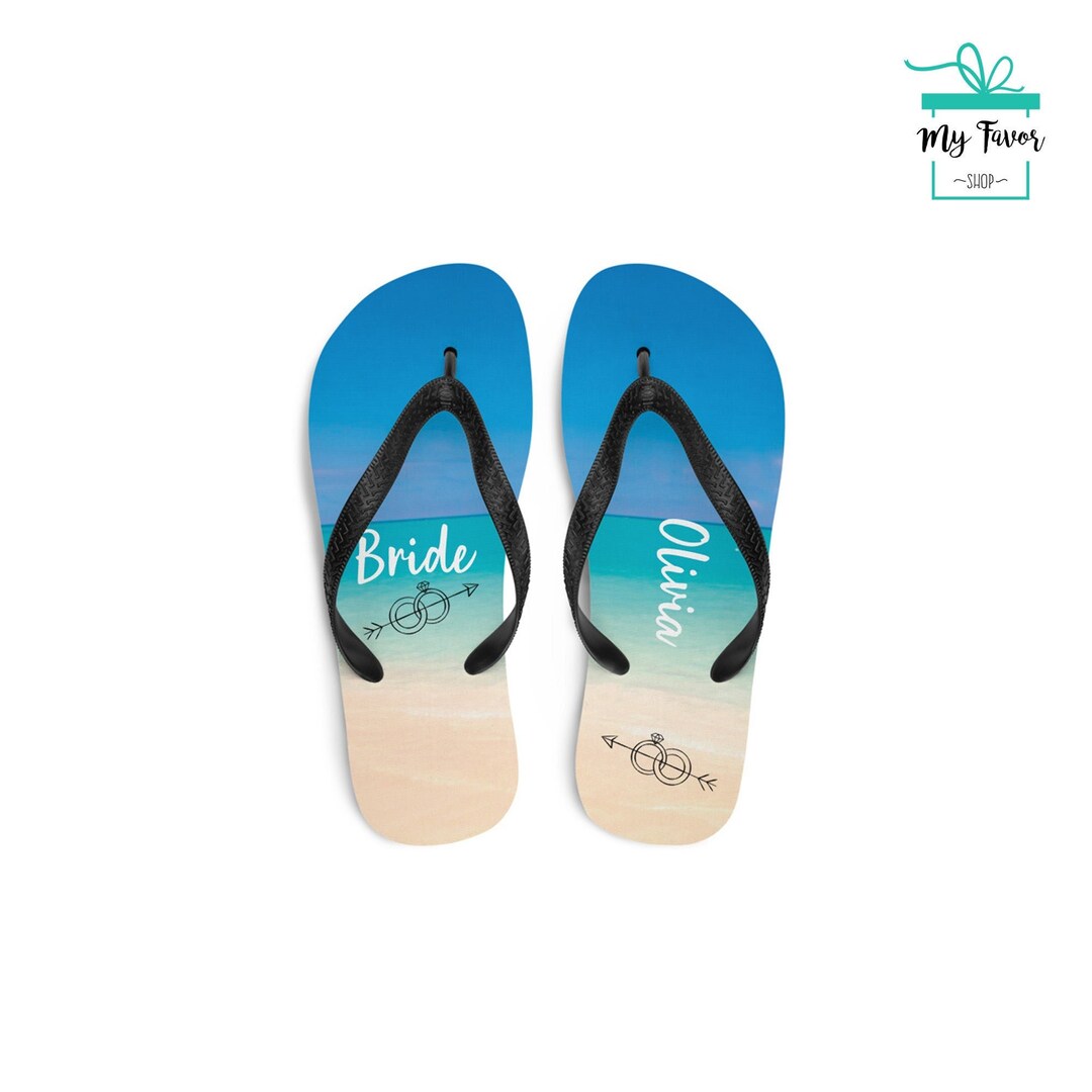 Custom Beach Theme Flip Flops / Gift for Guests / Bride / Bride Tribe ...