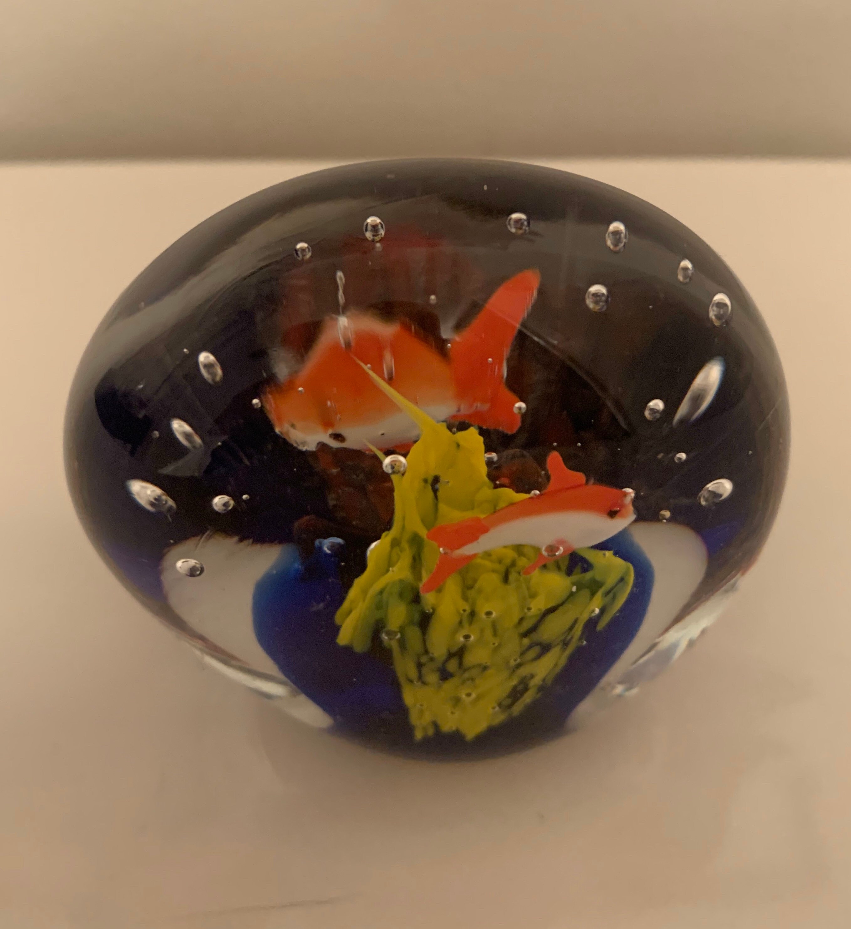 Small Clear Glass Paperweight With Painted Fish - Etsy