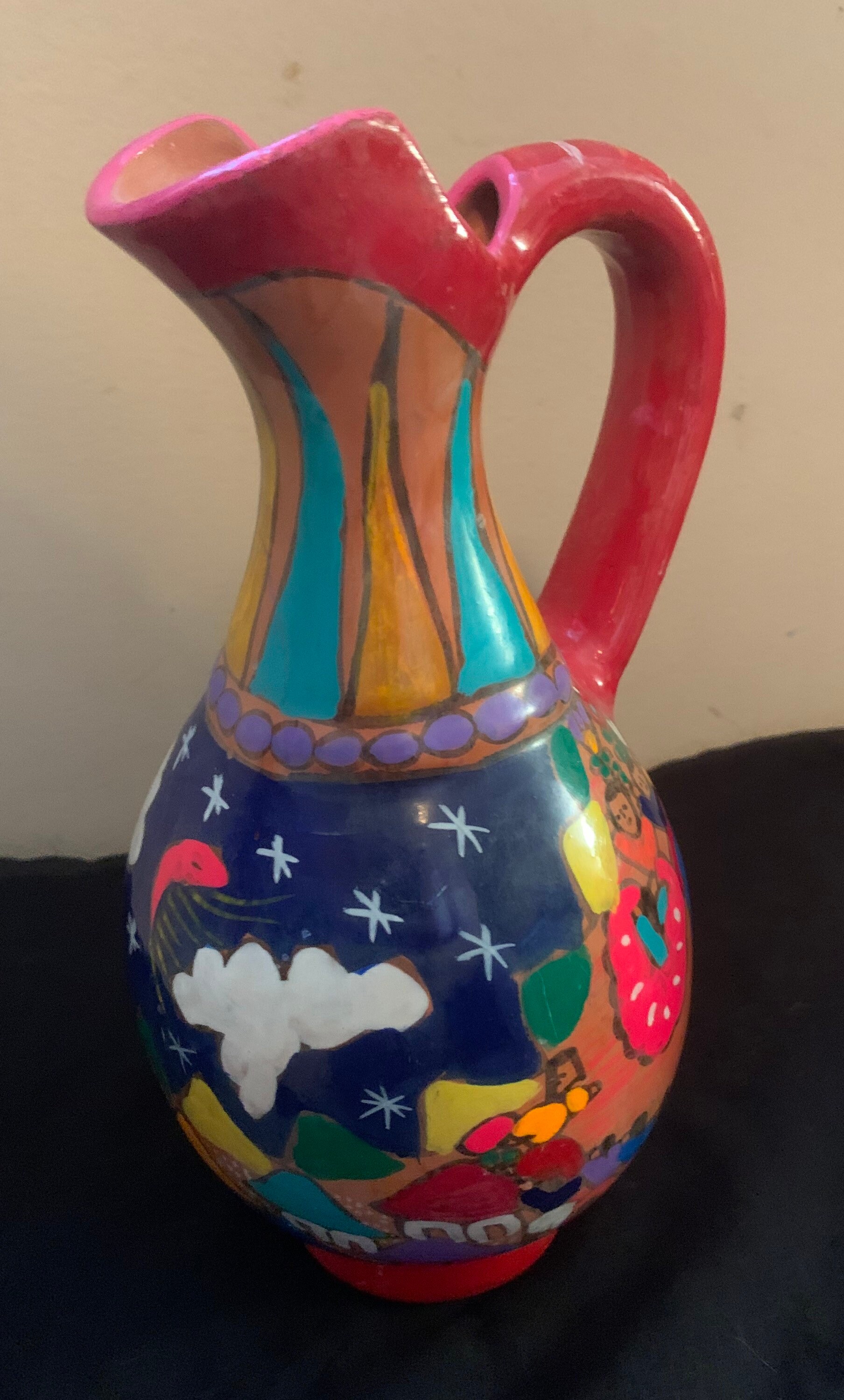 Colorful Vintage Mexican Clay Jug - Etsy UK