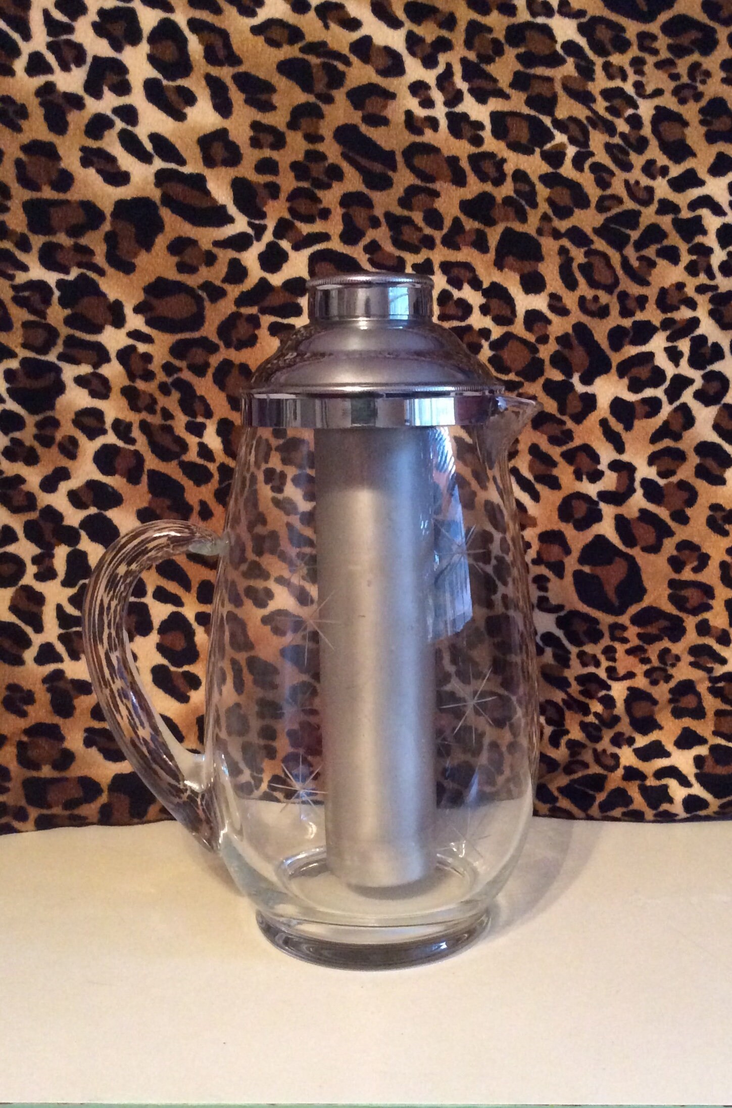 Vintage MCM Clear Glass Pitcher - Etsy