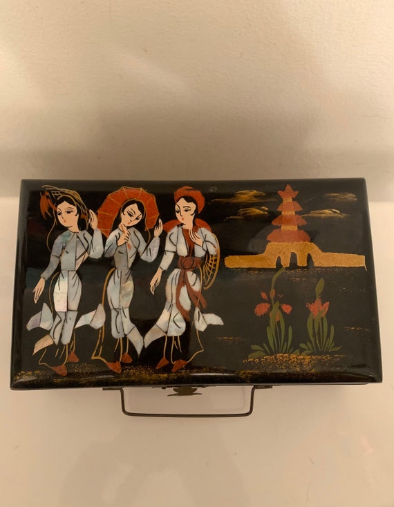 Beautiful Black Lacquer Jewelry Box With Handle - Etsy