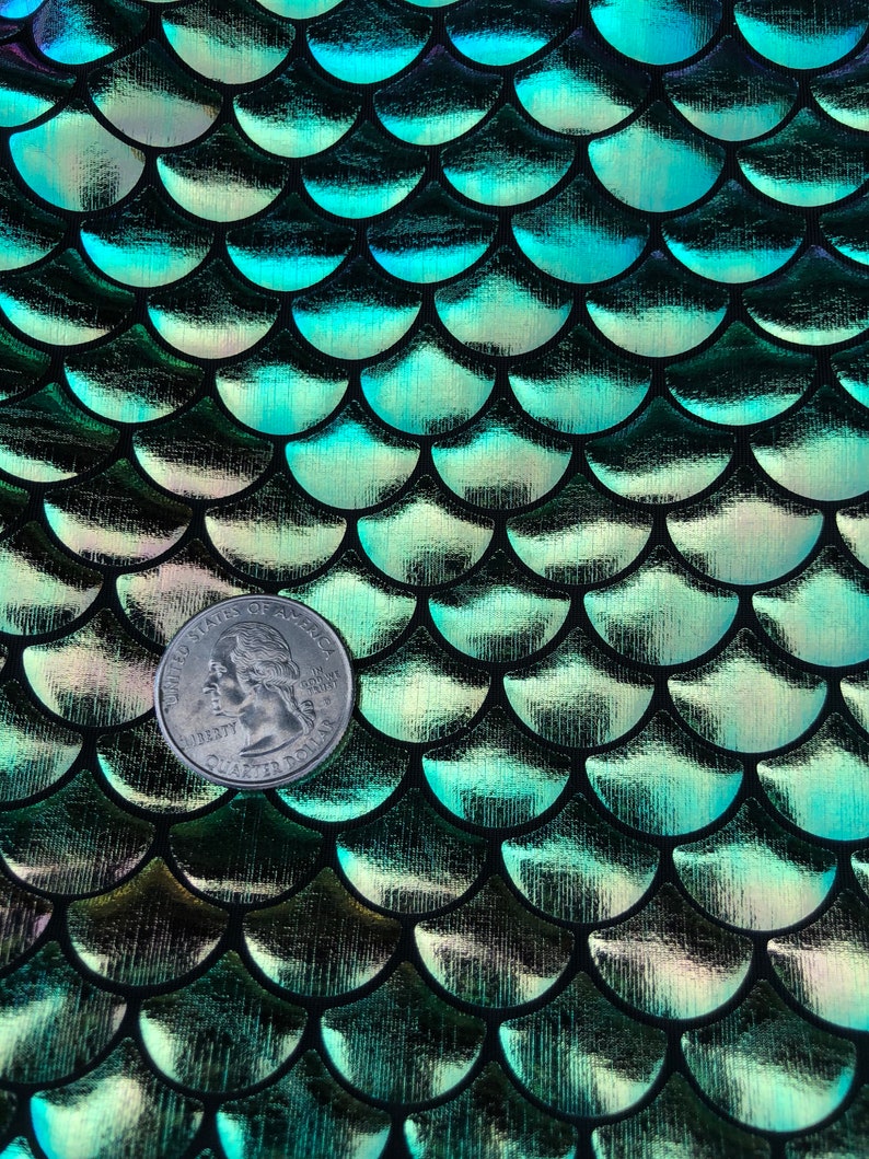 New Iridescent Four Tone Fish Mermaid Scale Fabric on Black | Etsy