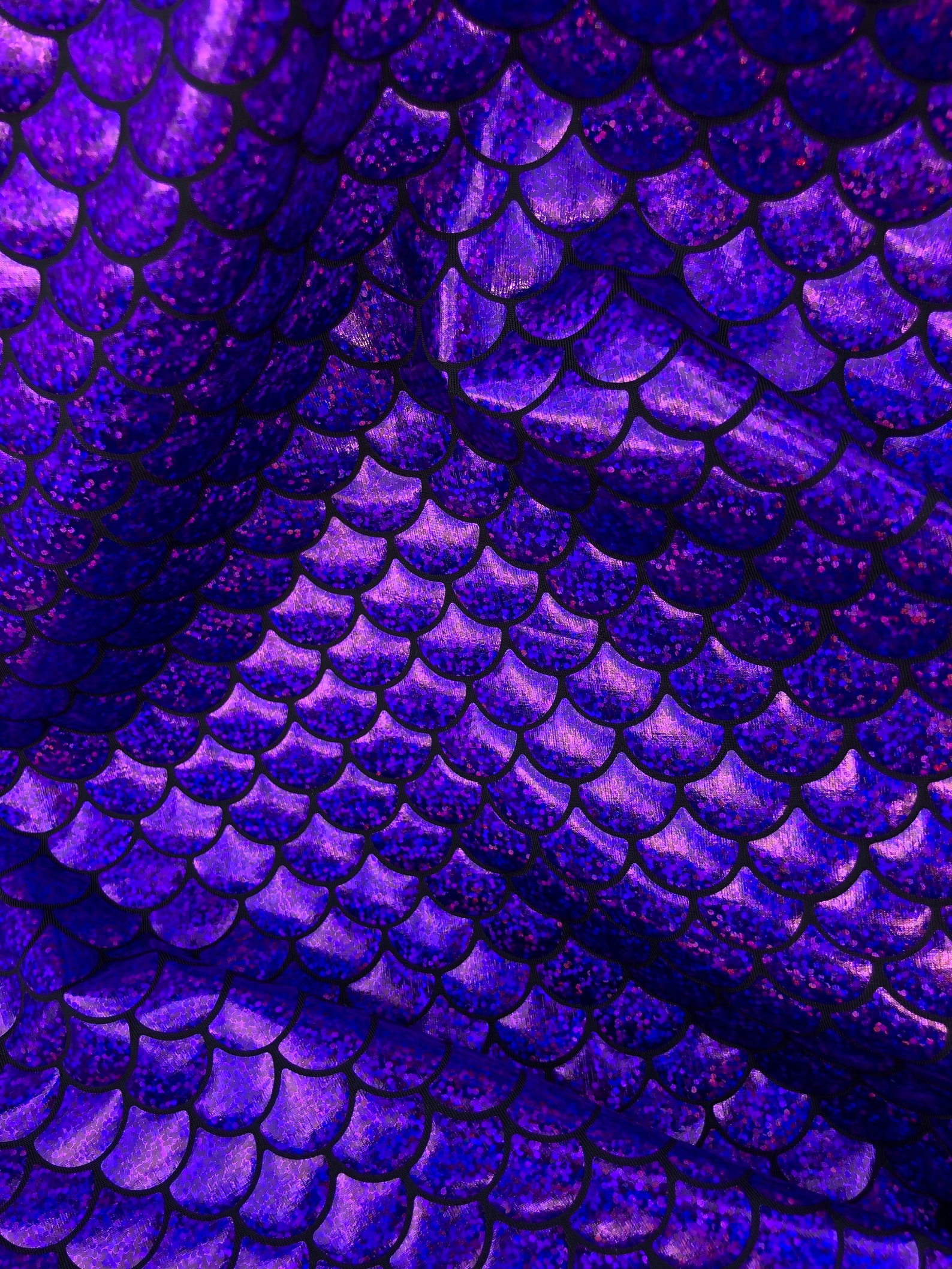 Purple Foil Hologram Fish Mermaid Scales Fabric on Black | Etsy
