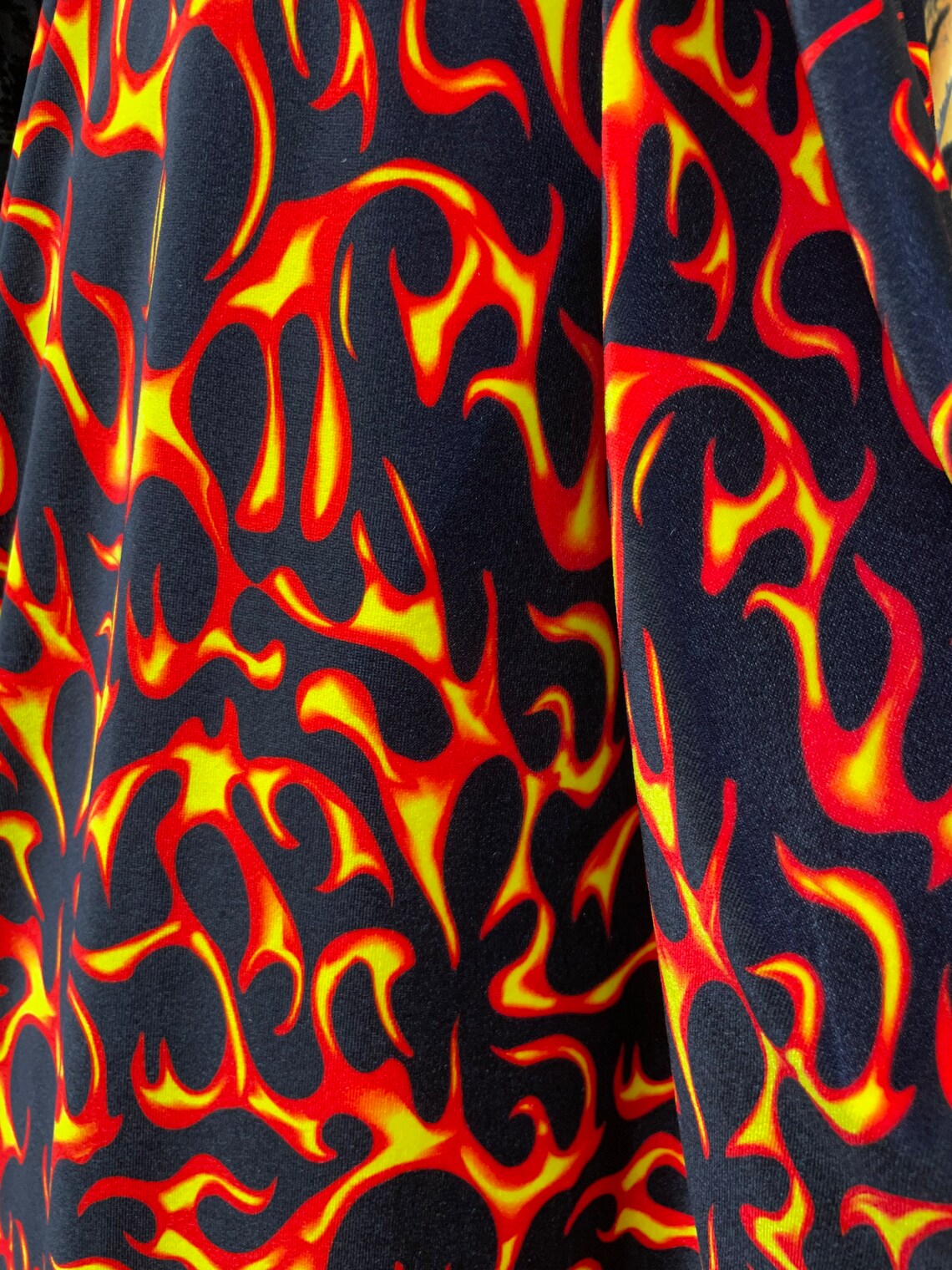 New Velvet Fabric Flames Print on Velvet 4-way Stretch Sold by Yard ...