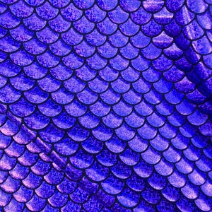 Purple Foil Hologram Fish Mermaid Scales Fabric on Black Spandex ...