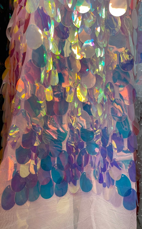 Pink Iridescent Jumbo Tear Drop Dangling Sequins on Light Pink | Etsy