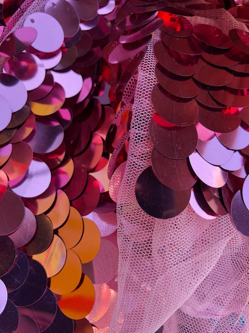 New Pink 20 mm Paillette Sequins on pink Mesh Fabric By the | Etsy