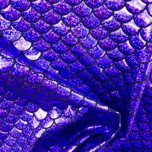 Purple Foil Hologram Fish Mermaid Scales Fabric on Black Spandex ...