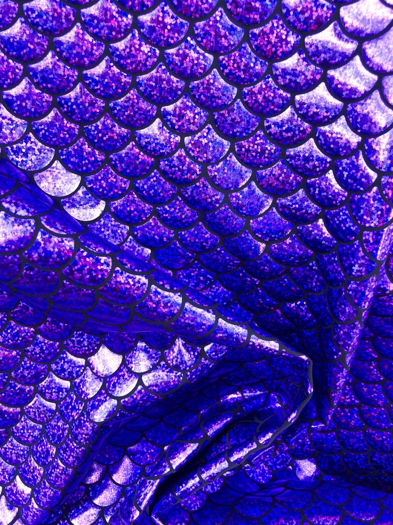 Purple Foil Hologram Fish Mermaid Scales Fabric on Black | Etsy
