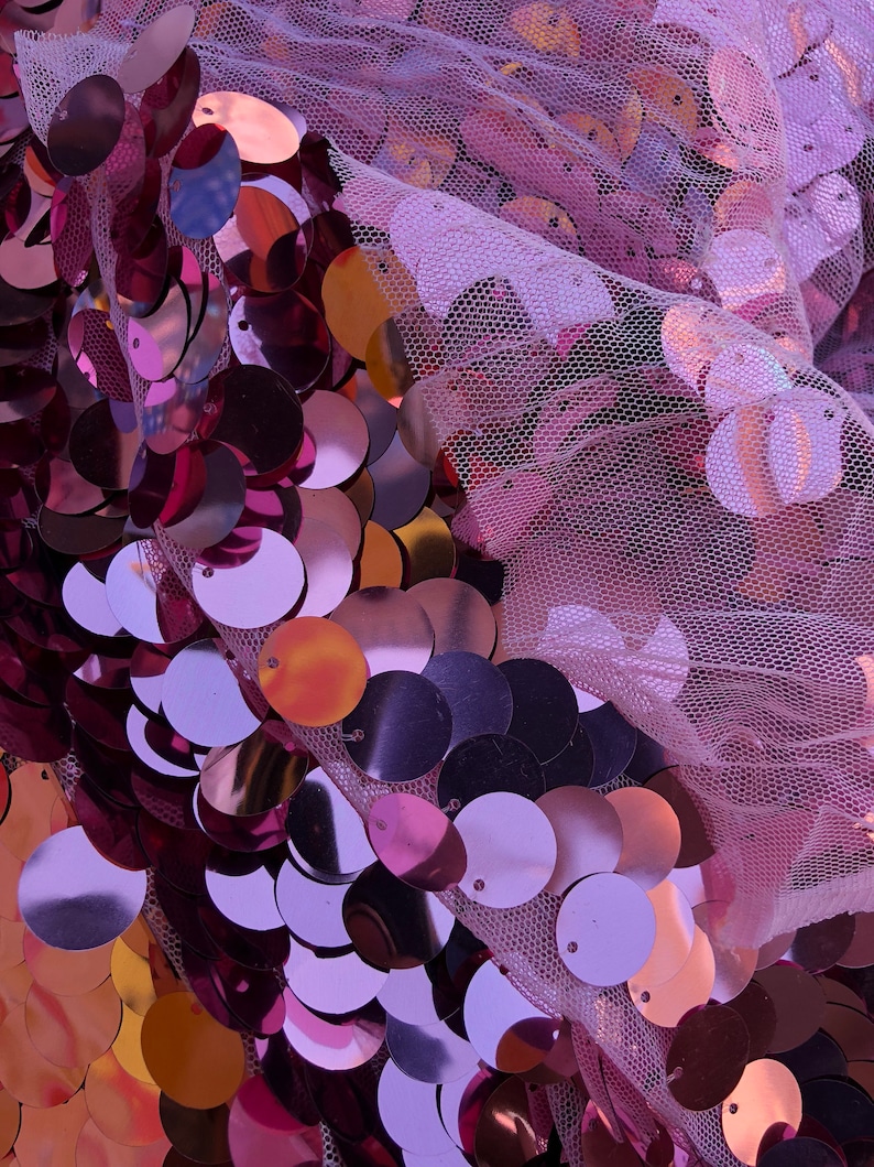 New Pink 20 mm Paillette Sequins on pink Mesh Fabric By the | Etsy