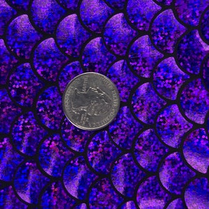 Purple Foil Hologram Fish Mermaid Scales Fabric on Black Spandex ...