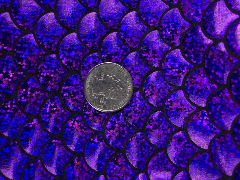 Purple Foil Hologram Fish Mermaid Scales Fabric on Black | Etsy