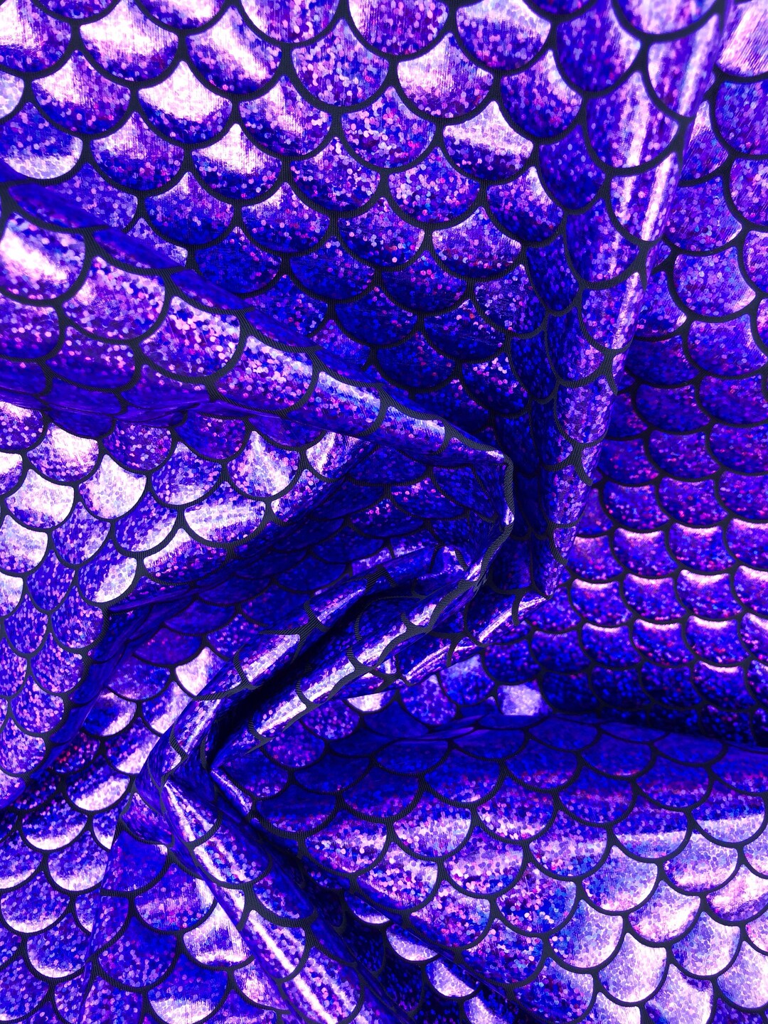 Purple Foil Hologram Fish Mermaid Scales Fabric on Black - Etsy