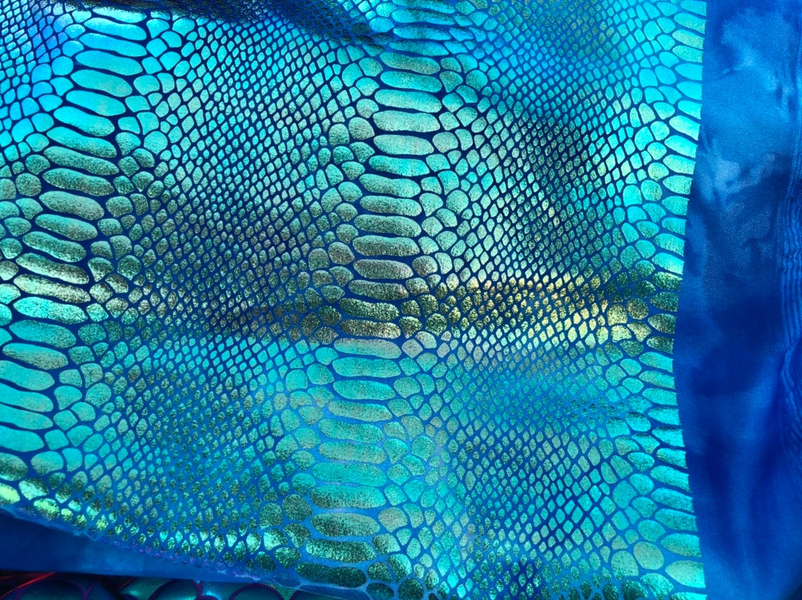 Tie Dye Blue-green Iridescent Snake Print Nylon Spandex 4way - Etsy