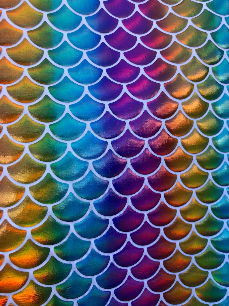 New Rainbow Fish Mermaid Scale Fabric on White Spandex Fabric Sold by ...