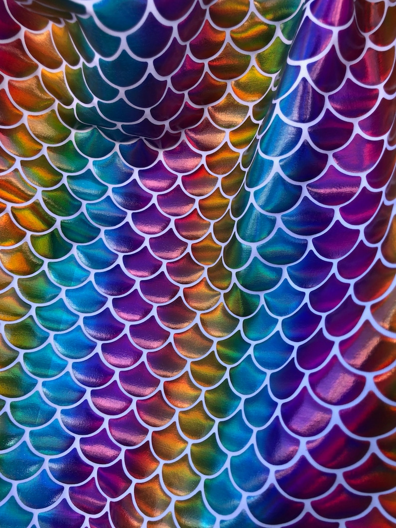 New Rainbow Fish Mermaid Scale Fabric on White Spandex Fabric | Etsy