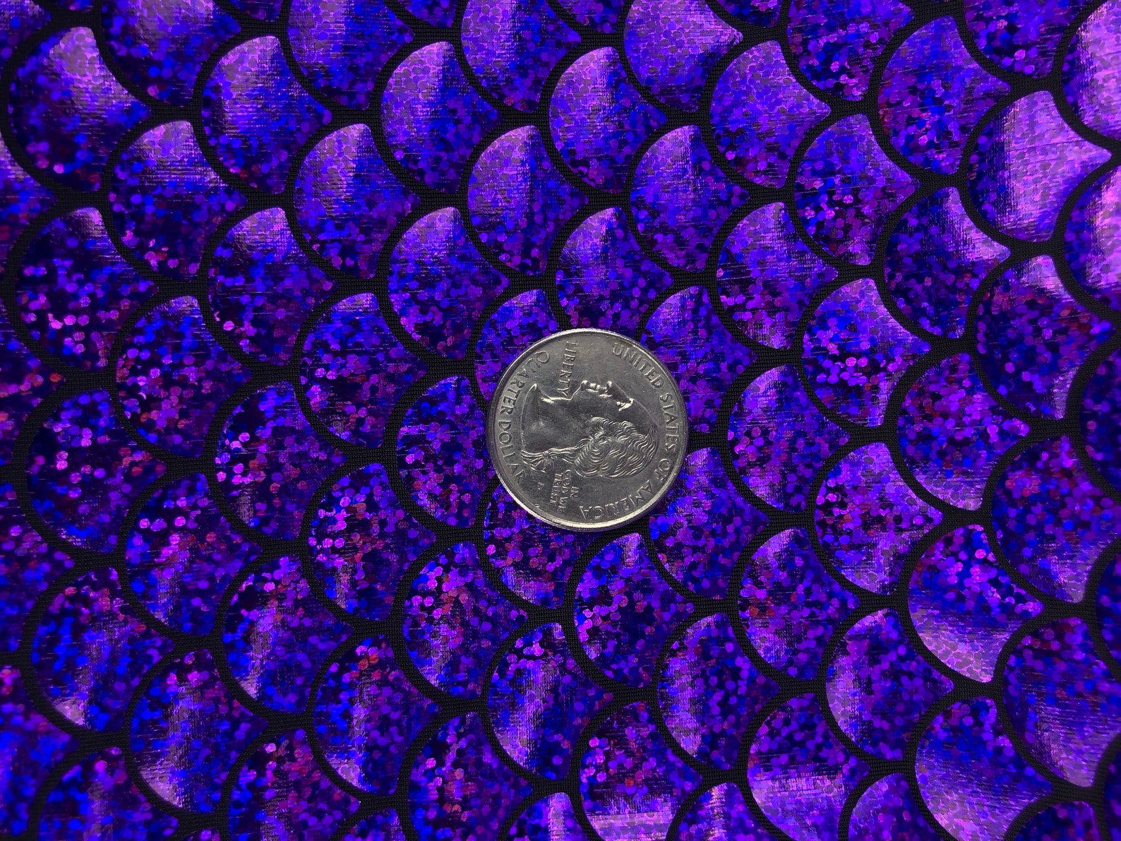 Purple Foil Hologram Fish Mermaid Scales Fabric on Black - Etsy
