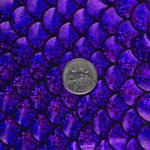 Purple Foil Hologram Fish Mermaid Scales Fabric on Black Spandex ...