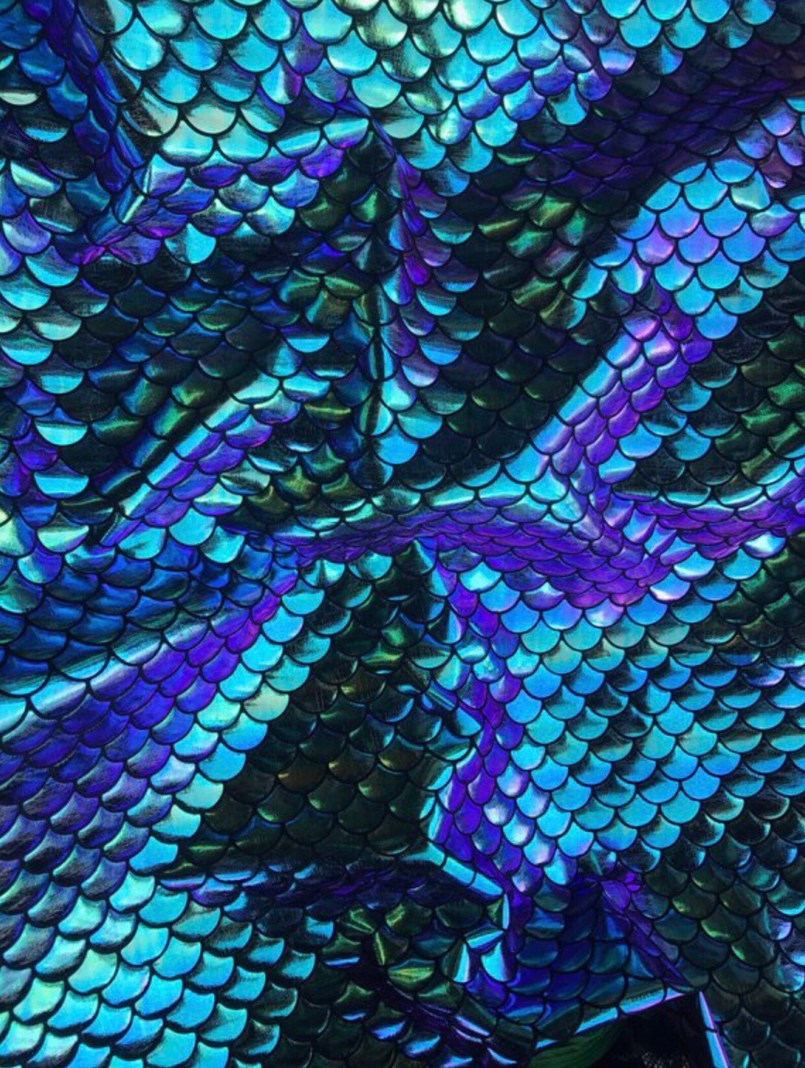 New Iridescent Four Tone Fish Mermaid Scale Fabric on Black Spandex ...