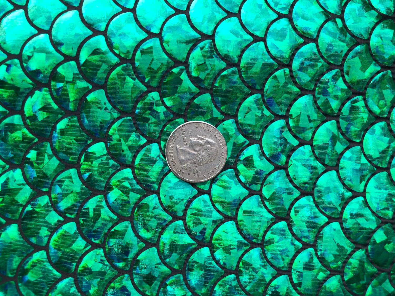 Green Foil Hologram Fish Mermaid Scales Fabric on Black Spandex/ Fabric ...