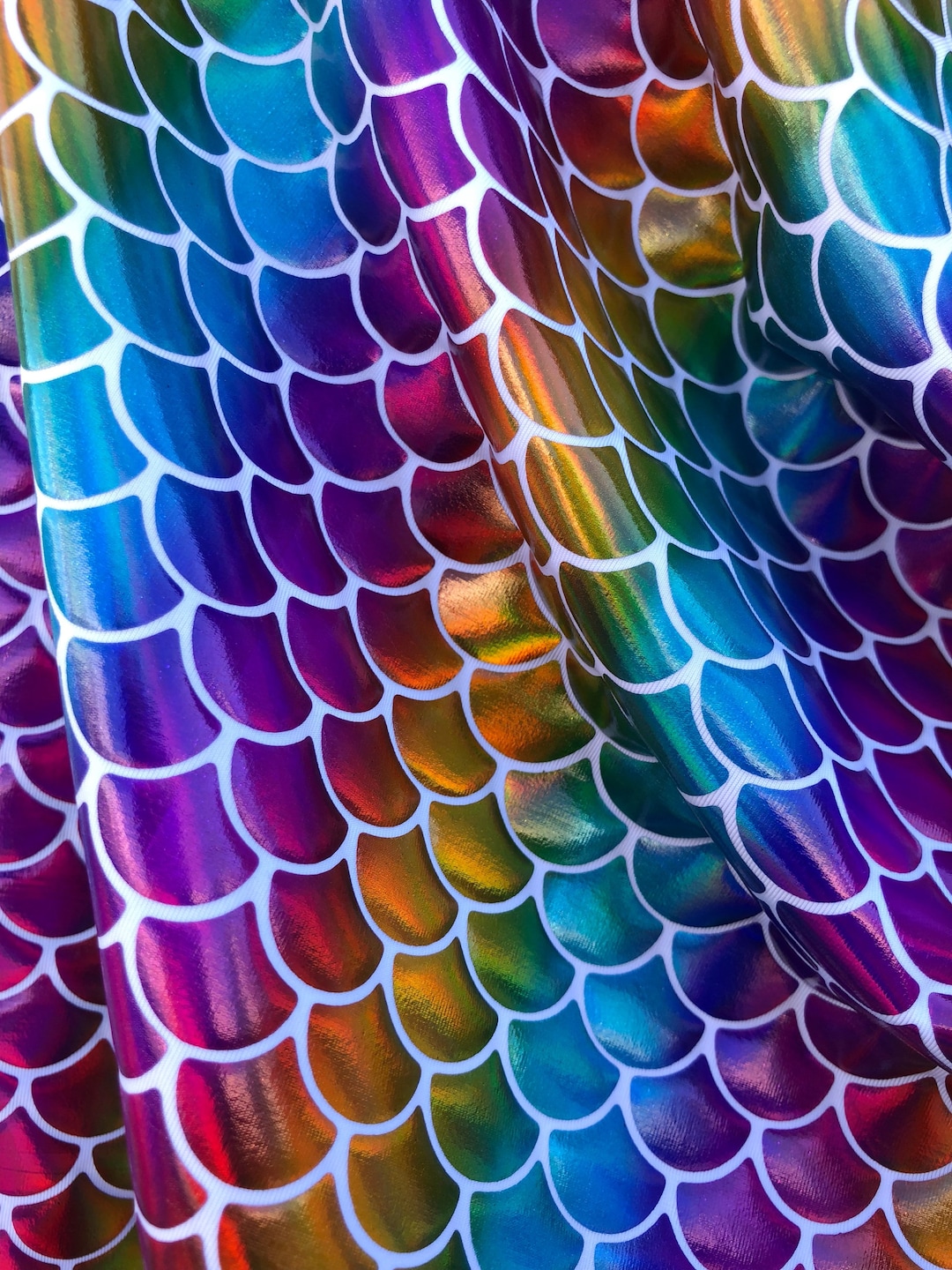 New Rainbow Fish Mermaid Scale Fabric on White Spandex Fabric Sold by ...