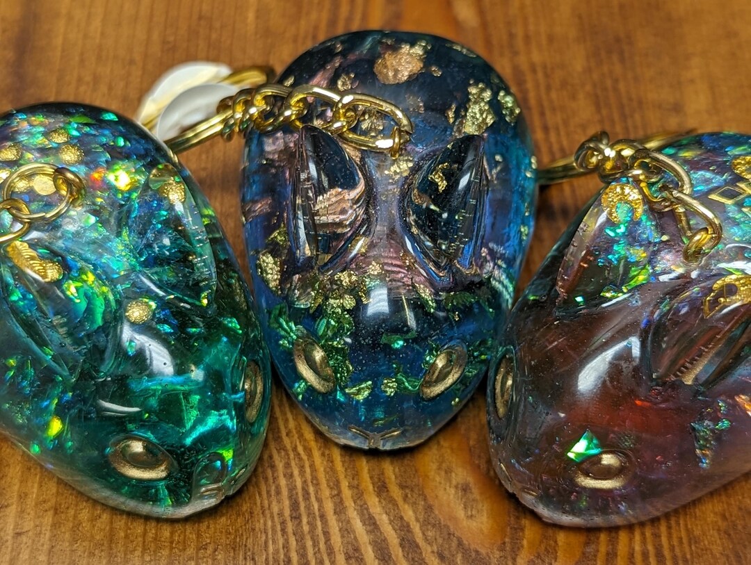 Bunny Resin Keychains - Green and Pink Sparkled Iridescent -big Bunny ...