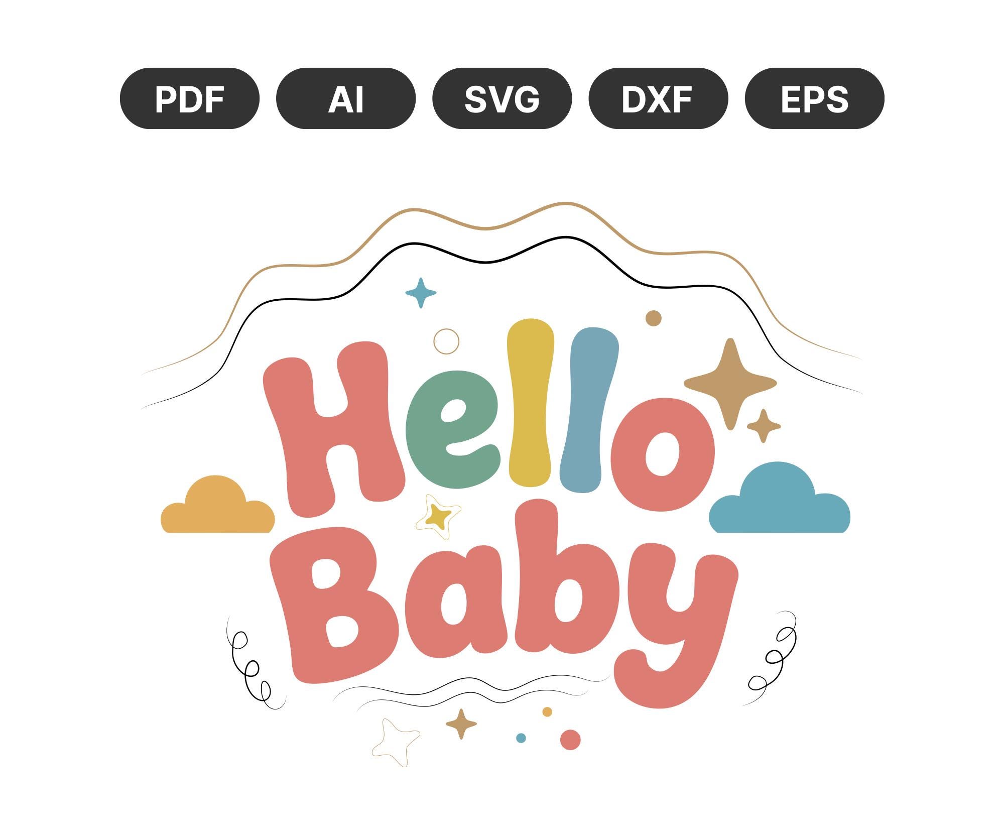 Hello Baby Svg File Colorful Baby Shower Cut File Rainbow Baby