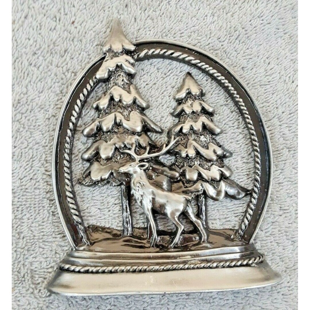 NIB New Deer & Trees Pewter Window Silhouette Hanging 5" X 4.25" Metal ...