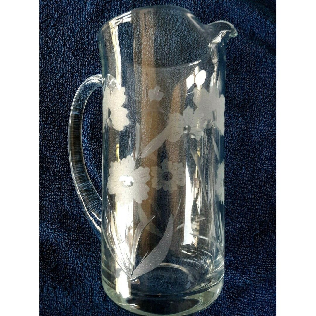 Vintage Antique ~ Romania Lead Crystal Pitcher Etched Floral Pattern 9 ...