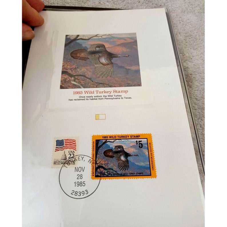 1985 Wild Turkey USPS Postage Stamp in Binder Signed Artist Ned Smith ...