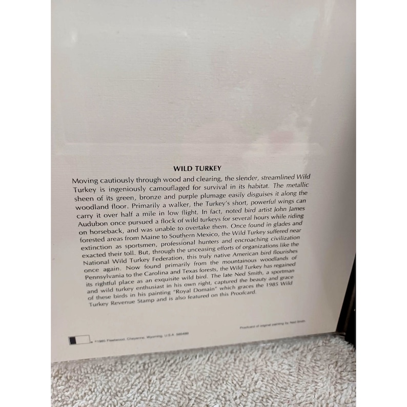 1985 Wild Turkey USPS Postage Stamp in Binder Signed Artist Ned Smith ...