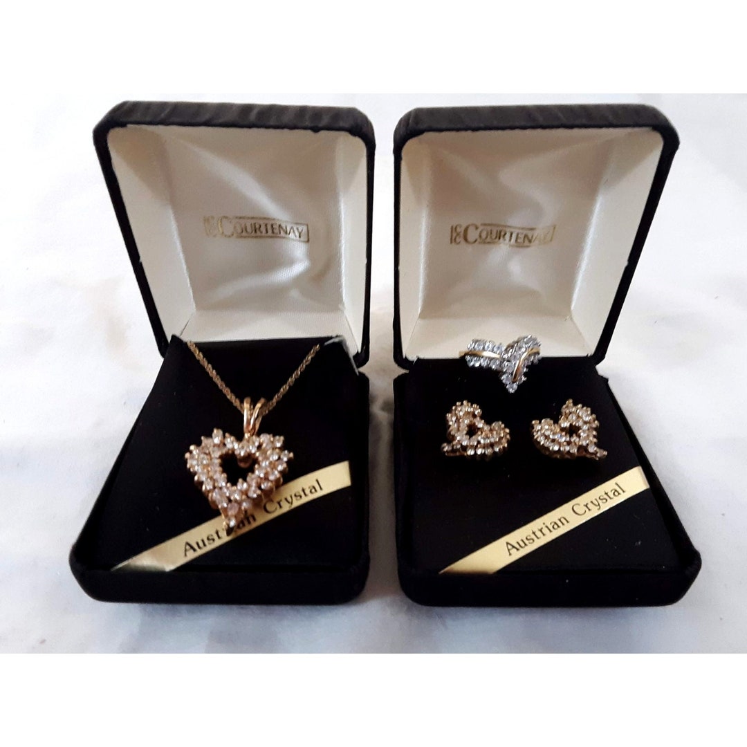 New Genuine Austrian Crystal Jewelry Set Heart Necklace Earrings Ring ...