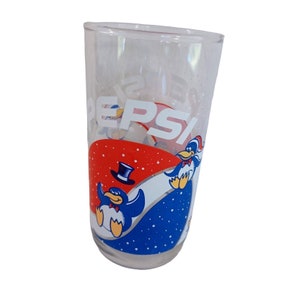 Vintage 1990's Pepsi Glass Penguin Winter 16 Oz Clear Glass 5.75" X 2. ...