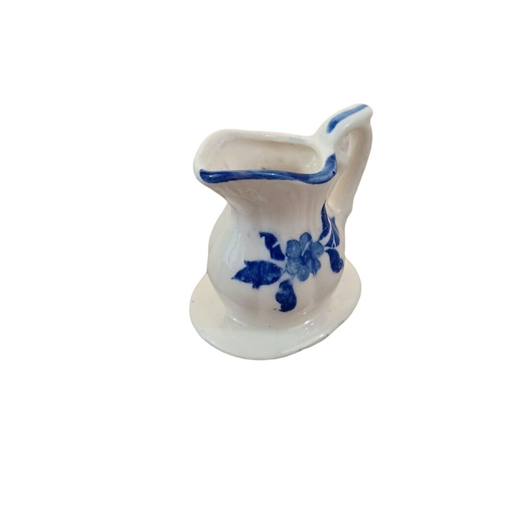 Vintage 1960's Delft Blue Dollhouse Pitcher Porcelain 2" Hand Painted ...