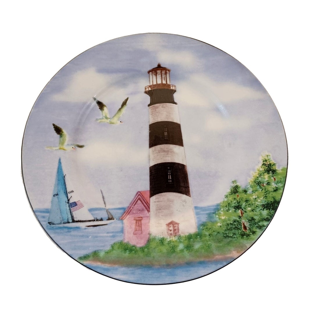 Thompson Pottery Lighthouse Porcelain Plate 8" Decorative Nautical ...
