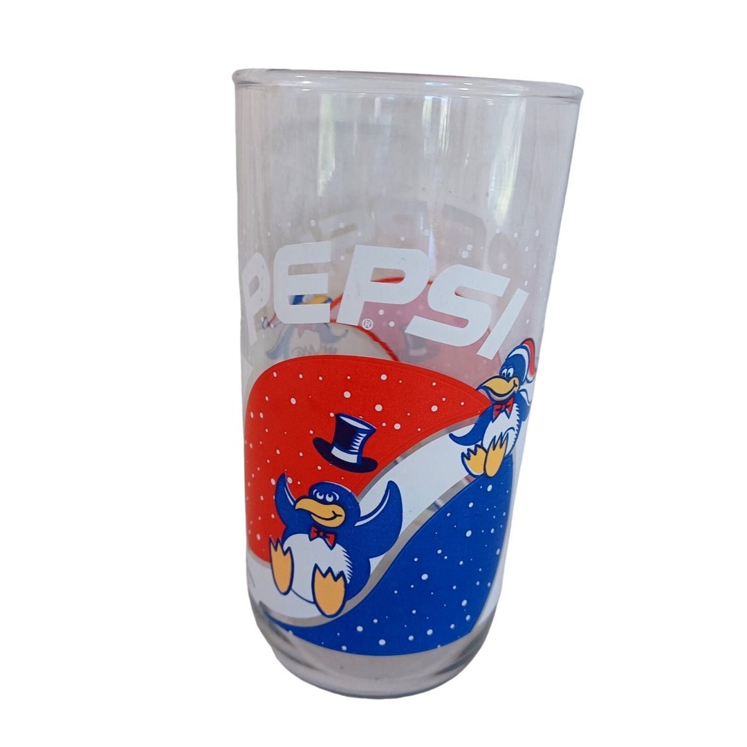 Vintage 1990's Pepsi Glass Penguin Winter 16 Oz Clear Glass 5.75" X 2. ...