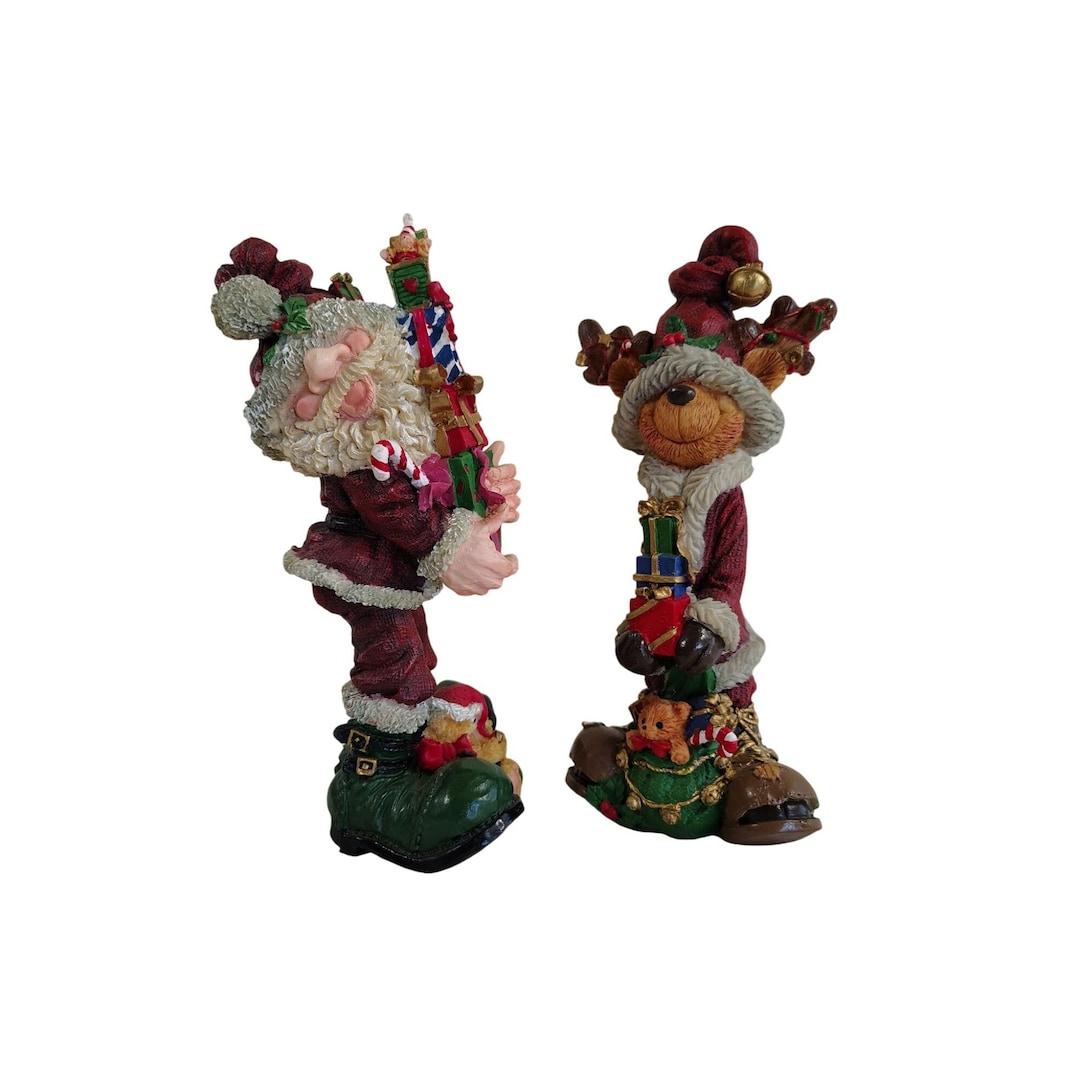 Set of 2 Resin Santa & Hobo Bear 8.75"t X 3.5"w Christmas Holiday ...