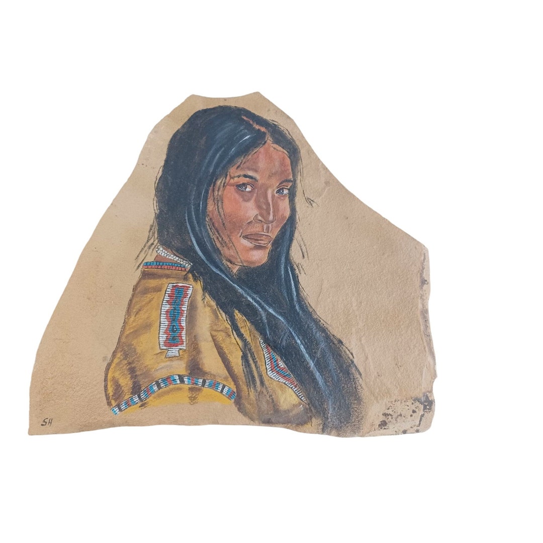 Vintage 1990's Native American Handpainted Sandstone Art W/ Hanger 14 ...